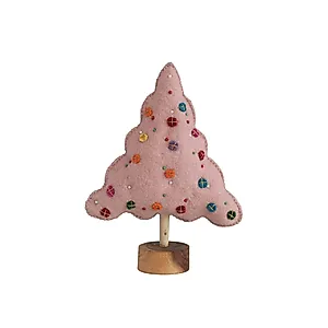 Creative Co-Op 8" L x 3" W x 10-1/4"H Handmade Wool Felt Tree w/Beads, Applique, Embroidery & Wood Base, Multi Color