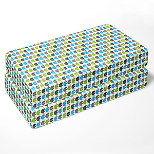 Bacati - Elephant Aqua, Lime, Grey 100% Cotton Percale 2 Pack Baby Crib & Toddler Bed Fitted Sheets
