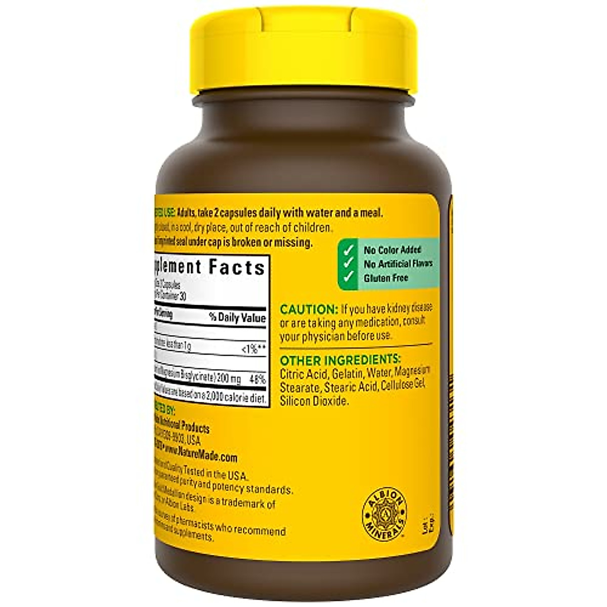 Nature Made Magnesium Glycinate 200 mg per Serving, Dietary Supplement for Muscle, Heart, Nerve and Bone Support, 60 Capsules, 30 Day Supply