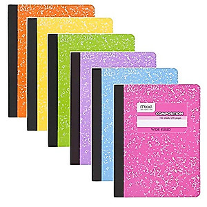 Mead Composition Book, 6 Pack of Wide Ruled Composition Notebooks, Wide Rule paper, 100 sheets (200 Pages), Pastel Color Notebook