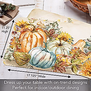 CounterArt Harvest Pumpkins & Sunflowers 4 Pack Reversible Easy Care Flexible Plastic Placemats Made in The USA BPA Free PVC Free Easily Wipes Clean