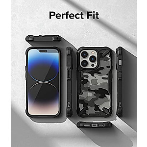 Ringke Fusion-X [Military Design] Compatible with iPhone 14 Pro Case 6.1 Inches, Camouflage Hard Back Heavy Duty Shockproof Advanced Protective Bumper Cover - Camo Black