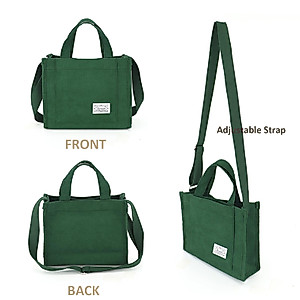 UERRUAM Corduroy Tote Bag for Women Work Crossbody Purse for Everyday,College,Travel,Lightweight Handbag Adjustable Strap,Small,Green