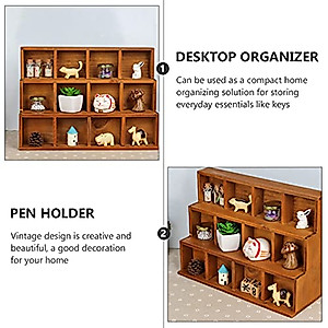 NUOBESTY Wooden Freestanding Wall Mounted Shadow Box Display Shelf Stair Step Case Vintage Shelving Box Unit Cabinet Organizer for Doll Figurines Pot 37. 8x27. 8x14. 2cm