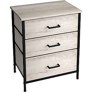 Sorbus Nightstand Dresser with 3 Faux Wood Drawers - Bedside Table Chest with Storage, Steel Frame, Wood Top, Easy Pull Fabric Bins for Bedroom, Living Room, Closet & Dorm Furniture Lamp Stand