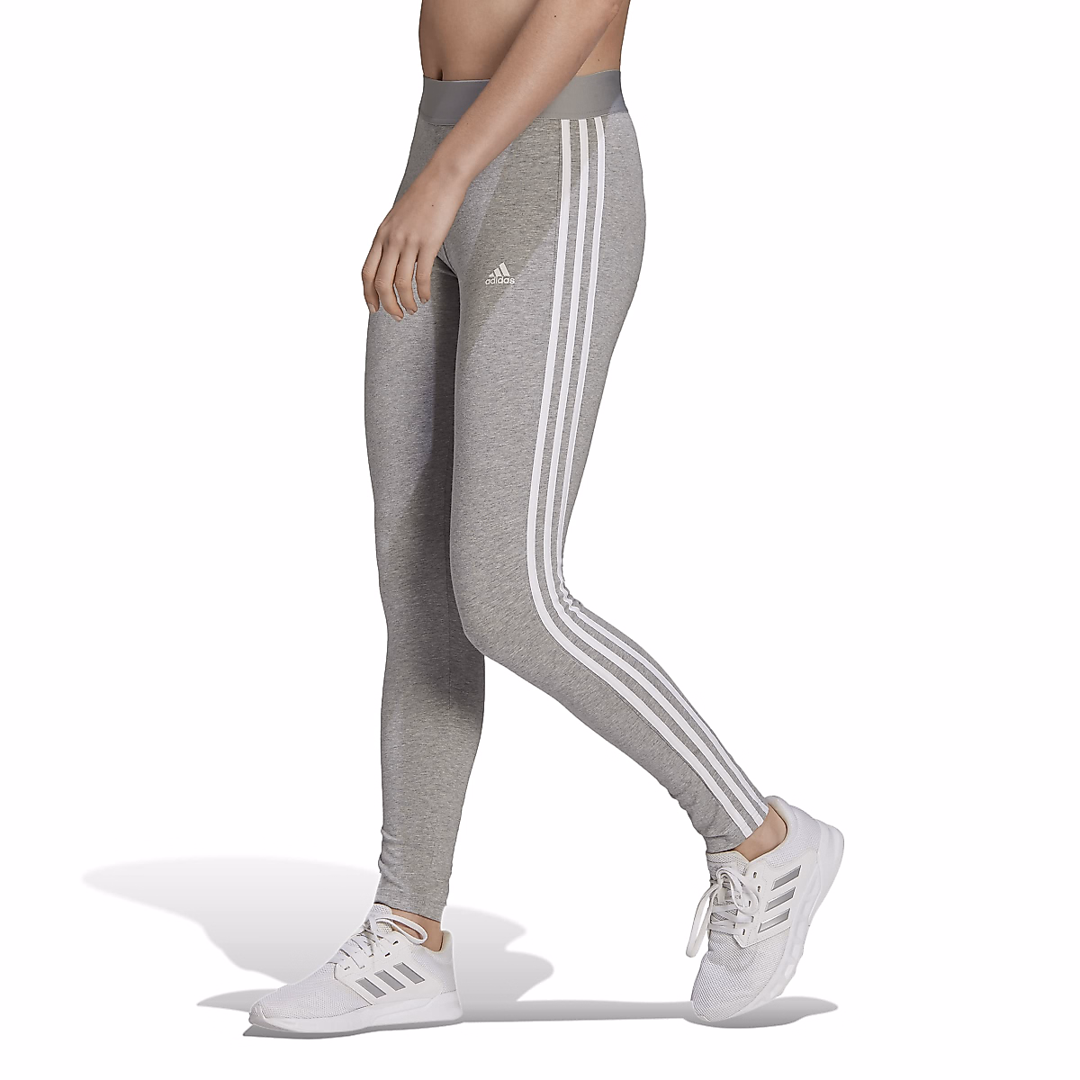 adidas Women's Essentials 3-stripes Leggings, Medium Grey Heather/White, XX-Large