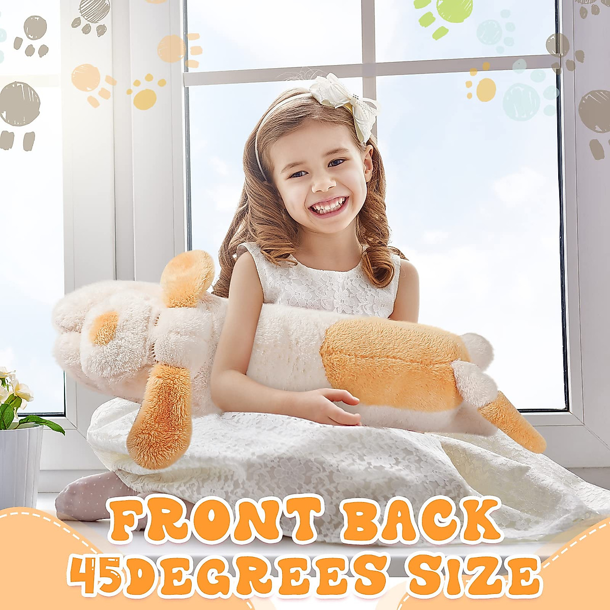 Queekay Dog Body Pillow Dog Stuffed Animals Plush Long Body Pillow for Dogs Large Sleeping Hugging Dog Pillow Christmas Birthday Gifts for Kids(23.6 Inch,Beige)