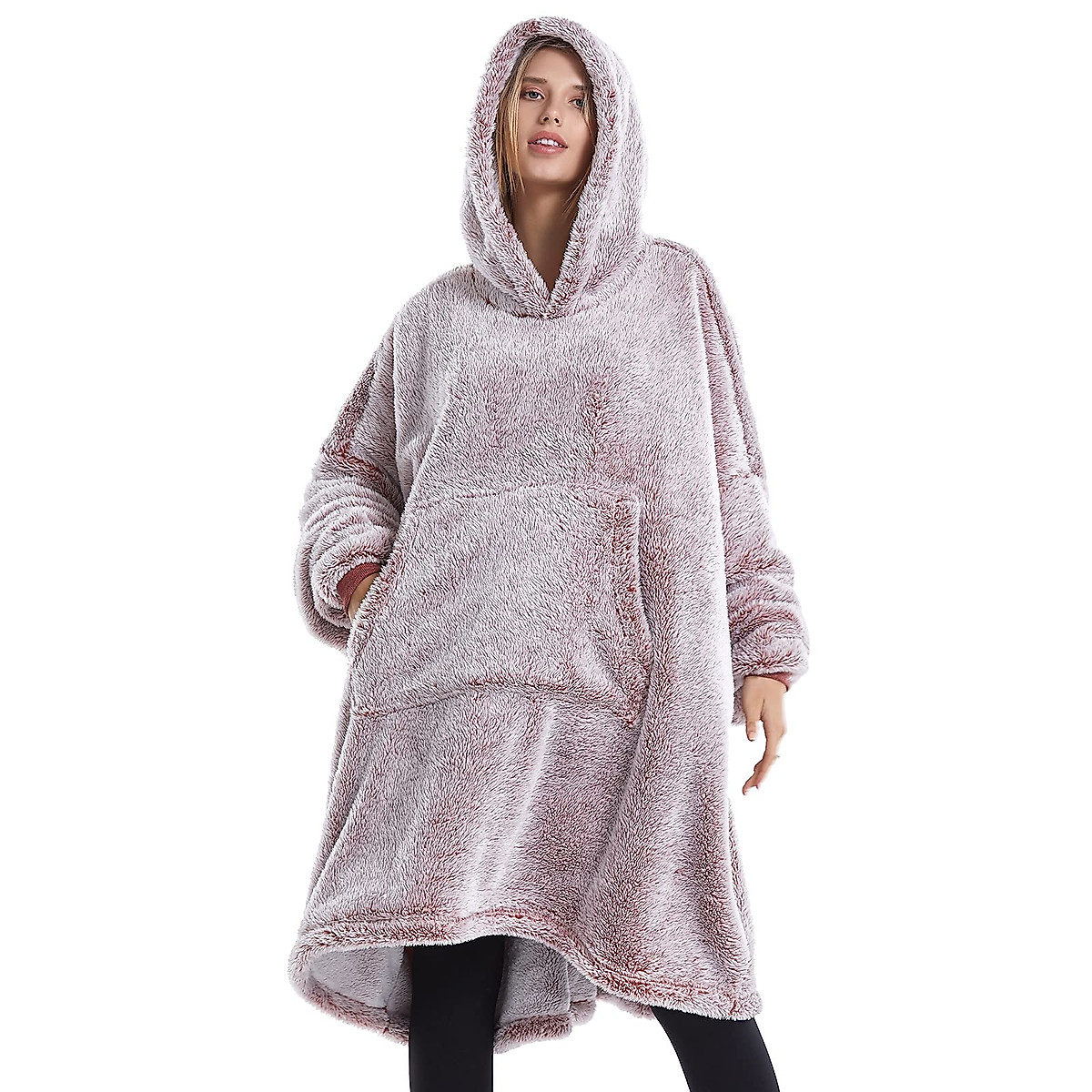 Cozy Sherpa Wearable Snuggle Blanket Hoodie with Sleeves for Adults Women Men Kids Gift Idea,Oversized Blanket Sweatshirt，Super Warm Light Weight,Dusty Rose,Oversize