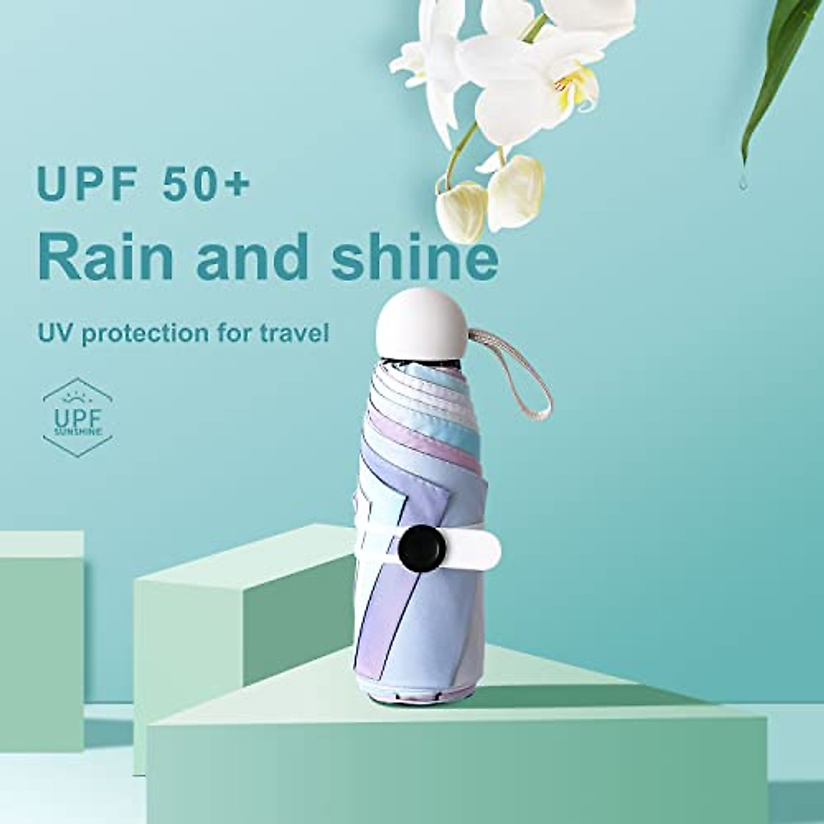 YumSur Mini Travel Sun & Rain Umbrella, Small UV Compact Folding Umbrella with Case 8 Ribs Anti-UV Lightweight Umbrella