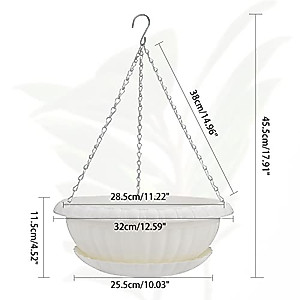TITATI 6pcs 12.59” Hanging Planters for Outdoor Plants, Indoor Hanging Flower Pots Hanging Plant Holder with Drainage Hole Tray Hooks, Plastic Hanging Plant Baskets for Graden Home Porch White Color