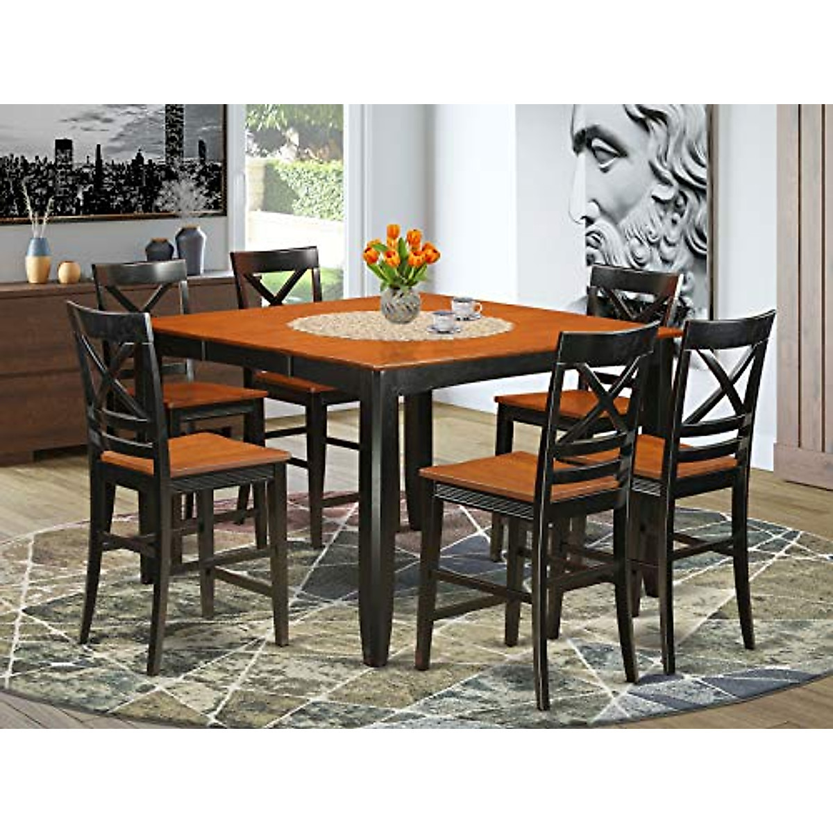 EAST WEST FURNITURE 7 Pc counter height Dining room set - Dining Table and 6 Kitchen bar stool.