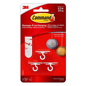 Command Ceiling Hooks, Total 12 Hooks with 16 Command Strips, Decorate Damage-Free, 3 count (Pack of 4)