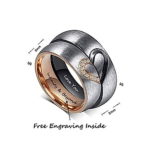 Personalized Couples Promise Ring Set for Him and Her Free Engraving Stainless Steel Engagement Wedding Rings Band Set for Men and Women Valentines Day Jewelry (Black+Rose Gold(2pcs))
