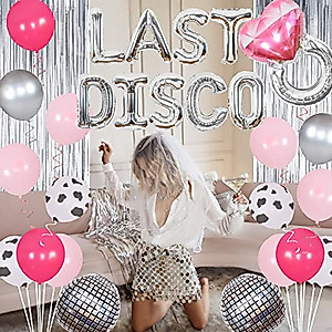 Last Disco Bachelorette Party Balloon Garland Arch Kit Silver and Pink Tinsel and Disco Ball Balloon for Nashville Western Disco Cowgirl Bachelorette Party Decoration, Bridal Shower
