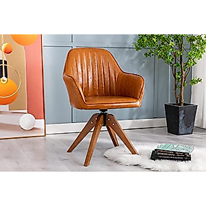 Porthos Home Oran Dining Chair, 360-degree Swivel Seat, Upholstered in Water and Stain Resistant PU Leather, Sturdy Beech Wood Legs, Bucket Chair Style with High Armrests