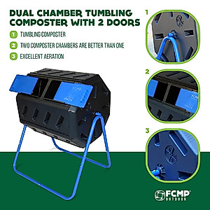 FCMP Outdoor IM4000-DD Dual Chamber Tumbling Composter with Double Doors (Blue) Canadian-Made, 100% Recycled Resin