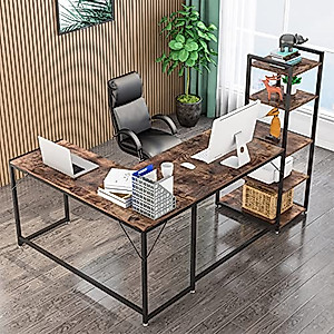 Tribesigns 79 Inch Reversible L-Shaped Desk, Industrial Large Corner Desk with 5 Tier Storage Shelves, Large L Desk Home Office Desk Computer Table Writing Desk, Rustic Brown