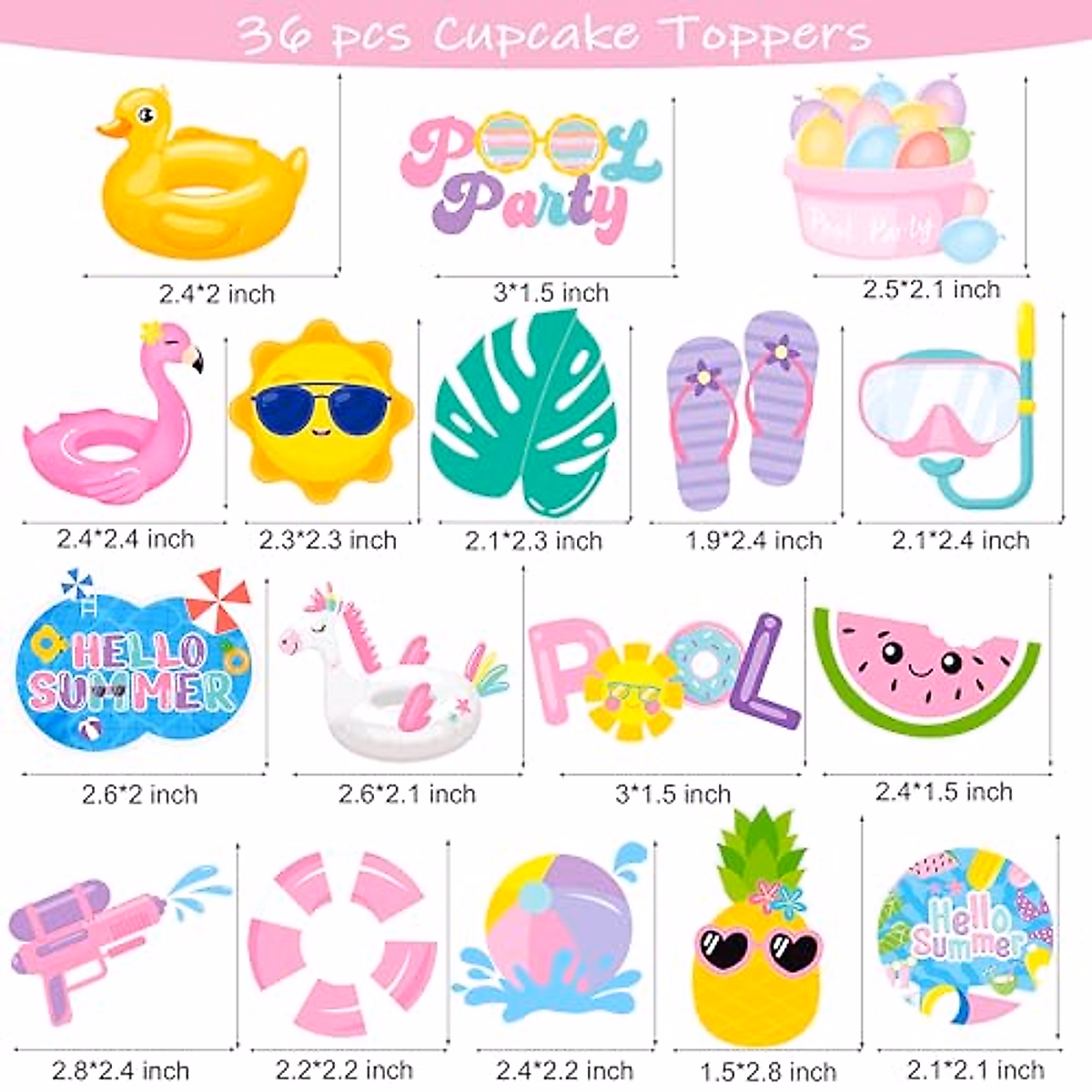 36Pcs Summer Pool Cupcake Toppers Pool Party Decorations Swimming Pool Cupcake Toppers Water Pool Themed Birthday Cake Picks for Swimming Baby Shower Party Supplies