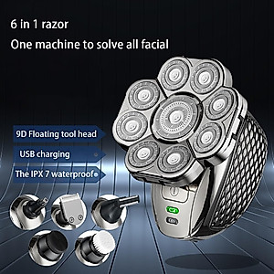 Head Shavers for Bald Men, 6 IN 1 Shaver 9 Blades Multi Grooming Kit Digital Display Electric Shaver Hair Trimmer Beard Rlectric Razor Wet Dry Men Facial Shaving Machine