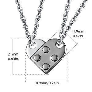TANGPOET Brick Necklace for Couples Sterling Silver Lego Heart Pendant Necklace Friendship Jewelry Christmas Gifts for Women Men Friend Her