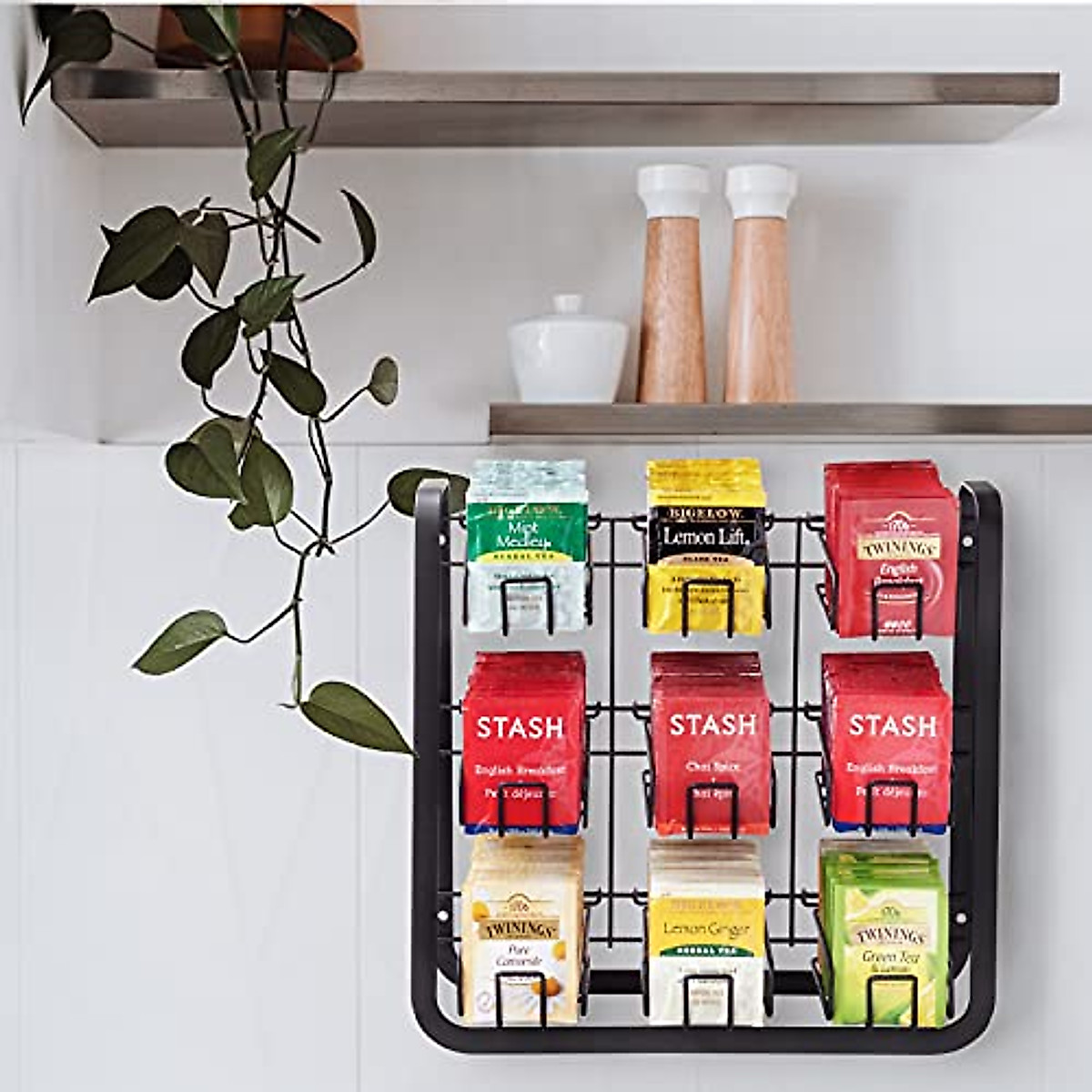 NHZ Stainless Steel 3 Tier Tea Bag Holder - Organizer for Over 180 Tea Bags, Storage Cabinet and Counter, Wall Mount Available