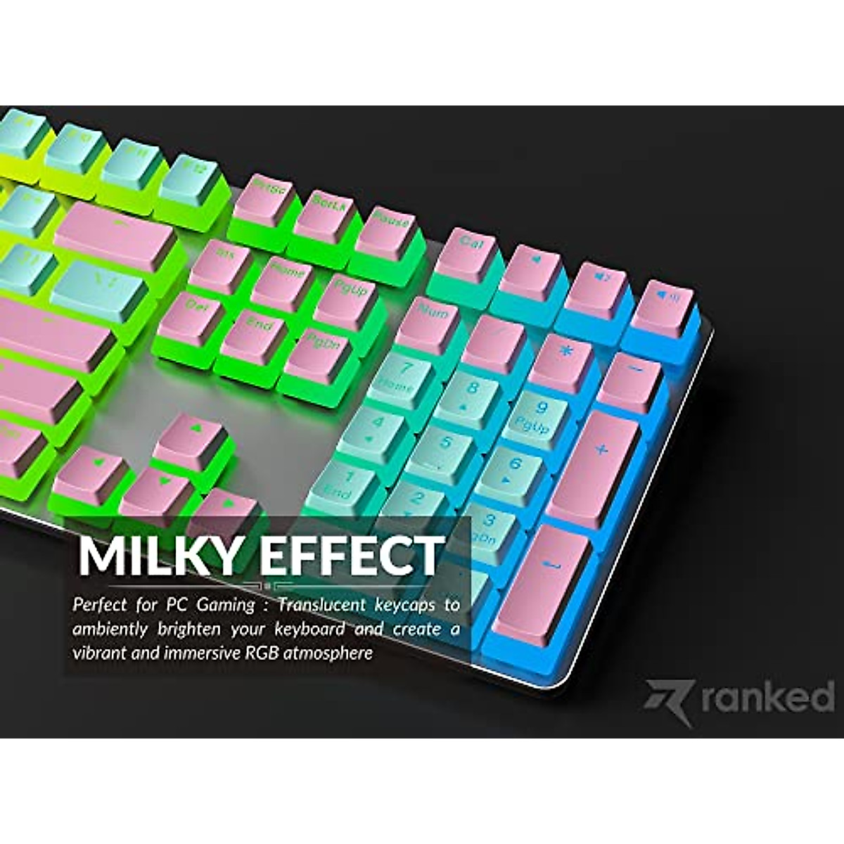Ranked Pudding v2 PBT Keycaps | 145 Double Shot Translucent ANSI US & ISO Layout | OEM Profile for Full Size, TKL, 75%, 65% and 60% RGB Mechanical Gaming Keyboard (Miami)