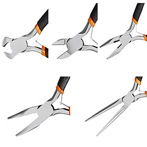 SOONAN 5 Pieces Mini Pliers, Long Lasting Tool Set Cable Cutters – Long Needle Nose, Long Nose, Nipper Bent Nose, End Cutting, Diagonal Cutting, Precision Pliers Set