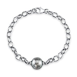 The Pearl Source 10-11mm Genuine Baroque Black Tahitian South Sea Cultured Pearl Link Bracelet for Women