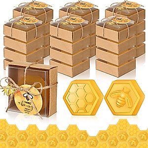 Dimsile 24 Set Baby Shower Bee Party Favors Honeycomb Bee Soap Handmade Scent Soaps with Gift Box Thank You Cards Bee Charms for Guest Gender Reveal Keepsake Wedding gifts Decorations (Transparent)
