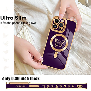 Newseego for iPhone 13 Pro Max Magnetic Case, Cute Butterfly Plating Edge Case for Women Girls Men Soft TPU Bumper Shockproof Camera Protective Cover for iPhone 13 Pro Max-Purple