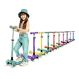 Kids Scooter – Children and Toddler 3 Wheel Kick Scooter – LED Wheel Lights Illuminate When Rolling– Adjustable Handlebar – Indoor and Outdoor Teal - Lifemaster