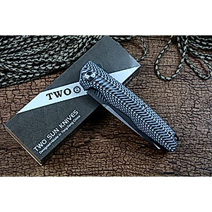 TwoSun TS16 G10 Handle Folding Knife D2 blade Flipper Fast Opening Pocket Survival with Clip, black&white