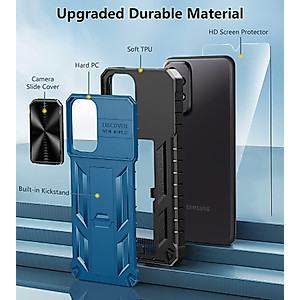 FNTCASE for Samsung Galaxy A23 Protective Case: Military Drop Protection Rugged Sturdy Cellphone Cover with Kickstand & Slide | Shockproof Heavy-Duty Tough Bumper for Samsung A23 5G/4G Phone - Blue