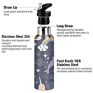 TropicalLife Insulated Water Bottle Narwhal And Rainbow Water Bottle with Straw Stainless Steel Bottle Vacuum Insulated Tumblers for School Sports