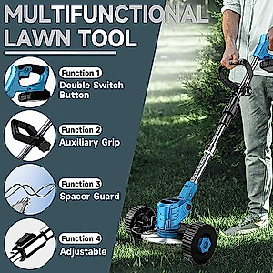 Cordless String Trimmer & Edger,3-in-1 21V Grass Trimmer Lawn Edger with2 PCS 2.0Ah Batteries and 3 Cutting Types Blades Included,Electric Weed Wacker for Lawn Care and Garden Yard Work