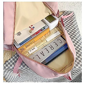 Stylifeo Kawaii Backpack with Cute Cow Plush Kawaii Pin Accessories Large Capacity Aesthetic School Bags Cute Bookbag for Girls Teen Pink