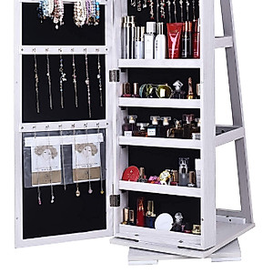 SDHYL 360° Rotating Full-Length Mirror Jewelry Cabinet - Standing Mirror with Jewelry Storage, Makeup Organizer & Lock, 63"x15", Perfect for Girls, Women, and Home Decor
