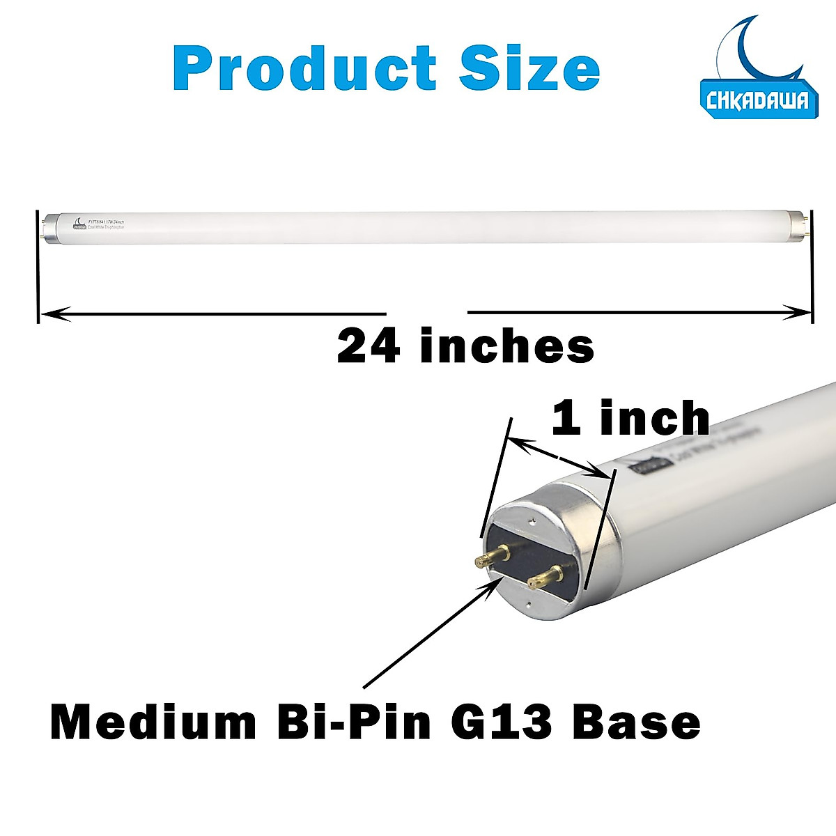 CHKADAWA 24 Inch Fluorescent Light Bulb F17T8/841 17 Watts, 2 Ft T8 17W Cool White 4100K Straight Linear Fluorescent Tube, G13 Medium Bi-Pin Base, 6 Pack