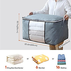 Micilelife Clothes Storage Bag 90L Large Storage Bags Closet Organizers and Storage，3-Pack, Gray,Foldable Organizer, With Clear Window,Suitable for Finishing Of Household ItemsReinforced Thick and Durable Organizer, Suitable for Finishing the Bedrooms,To