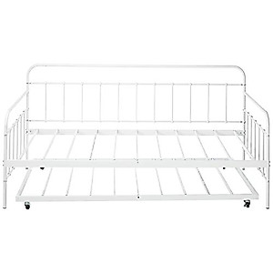 Zinus Florence Twin Daybed and Trundle Frame Set / Premium Steel Slat Support / Daybed and Roll Out Trundle Accommodate / Twin Size Mattresses Sold Separately