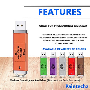Paintechz Custom Classic USB Flash Drives 50 Pack, Personalized Logo Bulk - as Corporate Gifts and Promotional Giveaways - 512MB