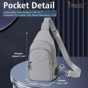 JASGOOD Sling Bag for Men Women, Crossbody Bag Faux Leather Fanny Pack Waterproof Chest Bag Backpack for Travel,Hiking,Light Gray