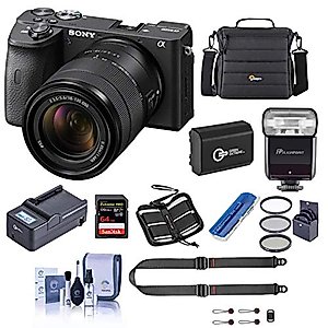 Sony Alpha a6600 Mirrorless Digital Camera with 18-135mm Lens - Bundle with Camera Case, 64GB SDXC Memory Card, Spare Battery, Zoom-Mini TTL R2 Flash, Compact Charger, Peak SlideLITE Strap, and More