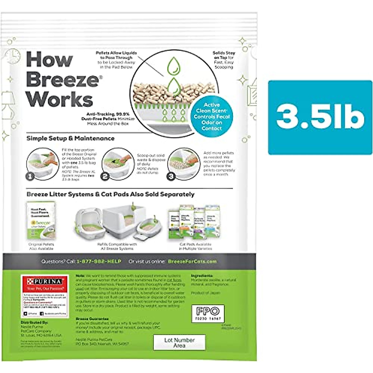 Tidy Cats Breeze Enhanced Cat Litter Pellets - Active Clean Scent, Refill 3.5 lb with Aurora Pet Wipes