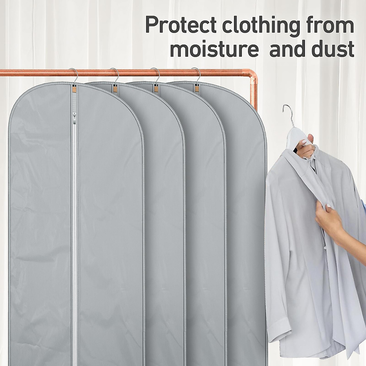 Shenehsmp 10 Pack Dress Bags for Gowns Long, 65'' Garment Bags for Hanging Clothes, Dress Garment Bag, Clear Foldable Long Dress Bag for Closet Storage and Travel, Gray