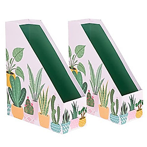 Steel Mill & Co Cute Magazine Holder Set of 2, Vertical File Organizer, File Folder and Paper Holder, Desk Accessories & Workspace Organizers for Home or Office, Succulent