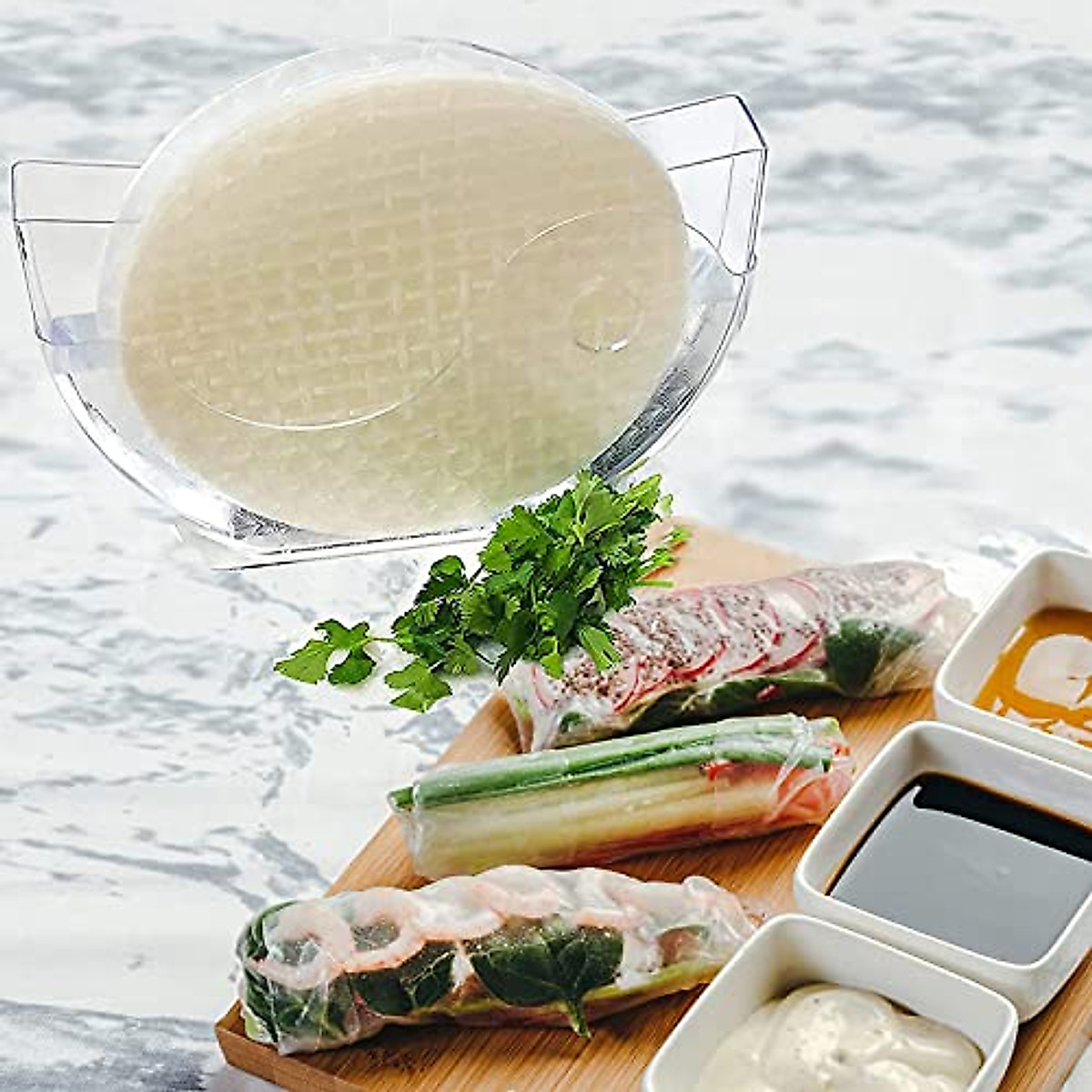 Rice Paper Water Bowl Dipper Spring Roll Water Bowl Rice Paper Holder Rice Bowl Rice Roll Shrimp Spring Vietnamese Rice Paper Holder Spring Roll Water Dipper Rice Wraps for Spring Rolls 2 Pack