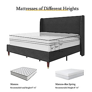 Jocisland Upholstered Bed Frame Queen Size 51.2" High Linen Platform Bed with Wingback Headboard/No Box Spring Needed/Easy Assembly/Dark Grey