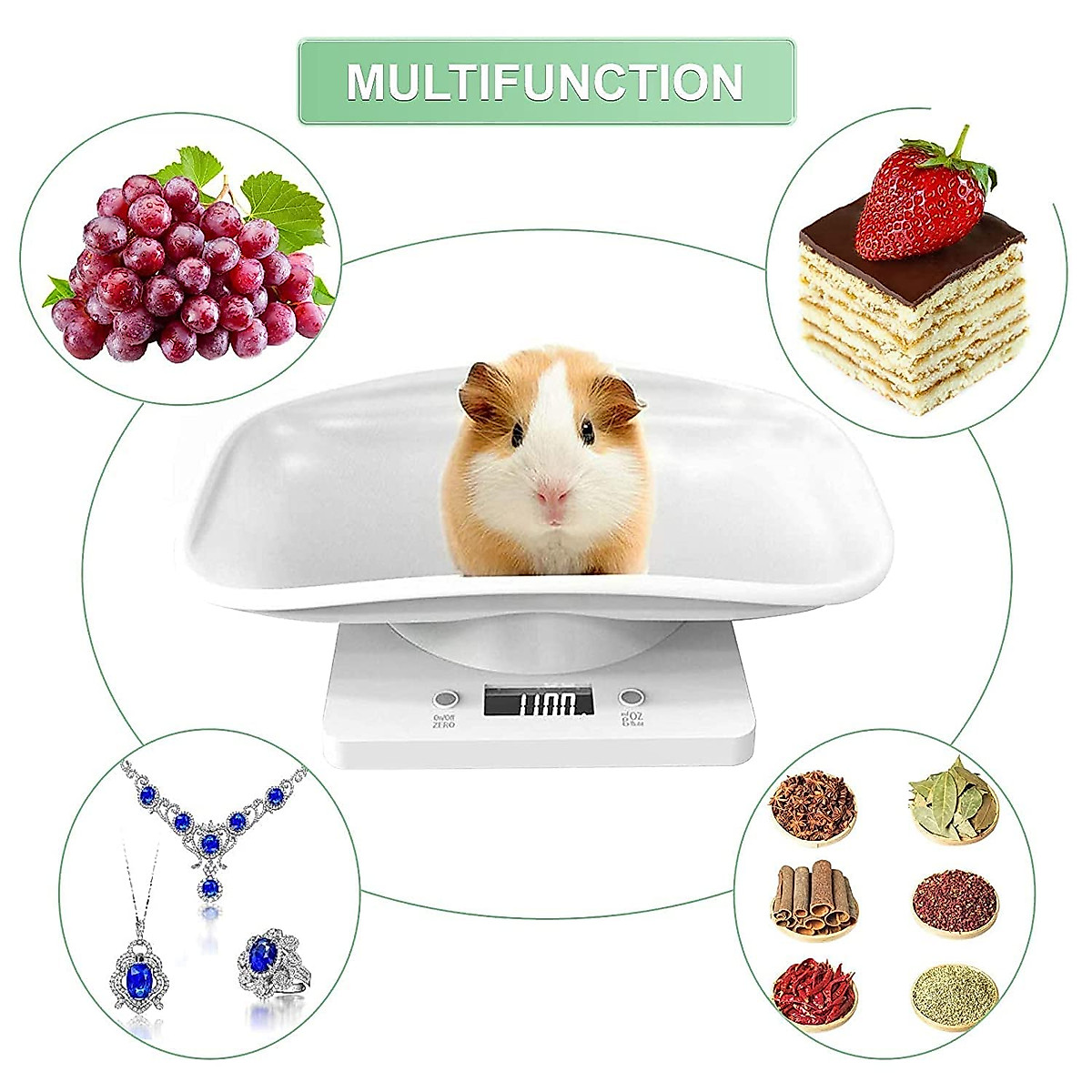 YTCYKJ Digital Pet Scale, Multi-Function LCD Scale Digital Weight with Height Tray Measure Accurately, Perfect for Puppy/Kitty/Hamster/Hedgehog/Food, Capacity up to 22 lb, Length 11inch