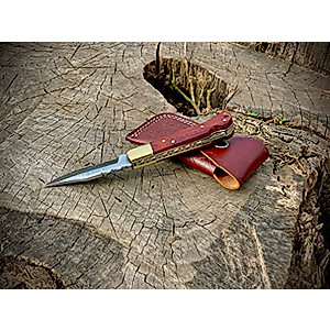 Element Metal Works Folding Knife with VG10 Stainless Steel, Tactical Knife for Camping Hunting Hiking, back Lock + brass Clip, Rid Wenge Wooden Handle, Father's Day Gifts for Men Husband Dad